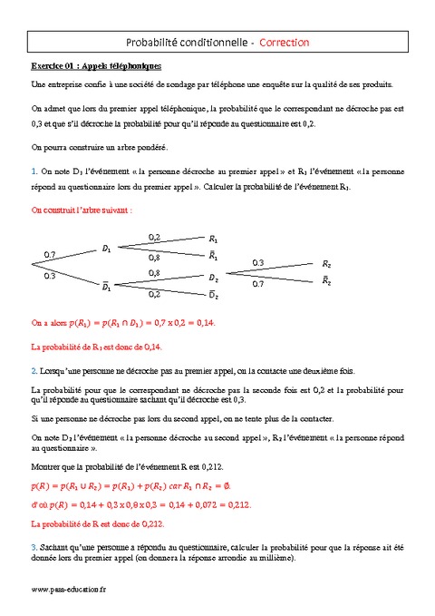 Probabilité conditionnelle - Terminale S - Exercices corrigés - Pass ...