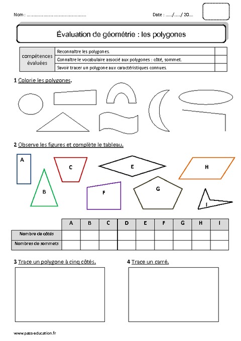 Polygones - Ce1 - Bilan à imprimer - Pass Education