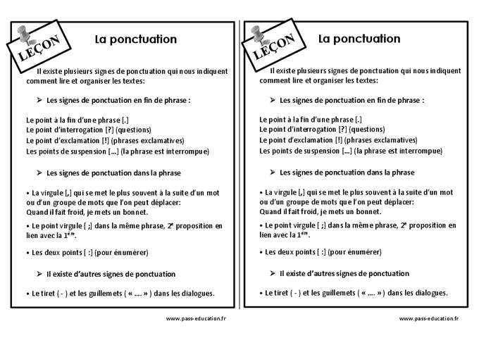 Ponctuation - Cm1 - Leçon - Pass Education
