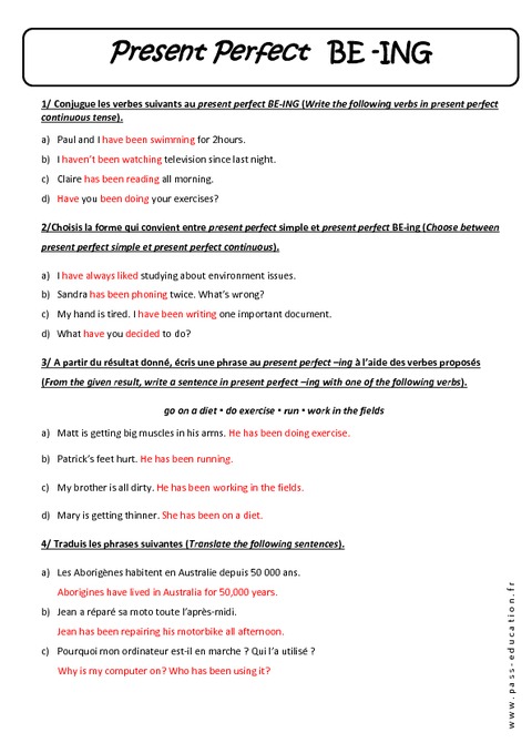 BE -ING - Present Perfect - 3ème - Révisions - Pass Education