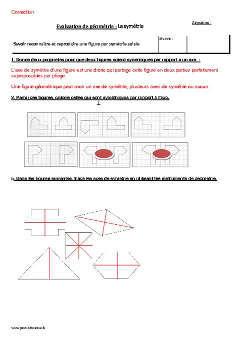 Symétrie axiale - Cm2 - Bilan à imprimer - Pass Education