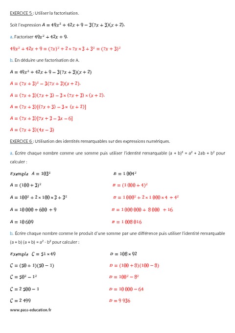 Calcul littéral et équations - 3ème - Evaluation avec le corrigé - Pass ...