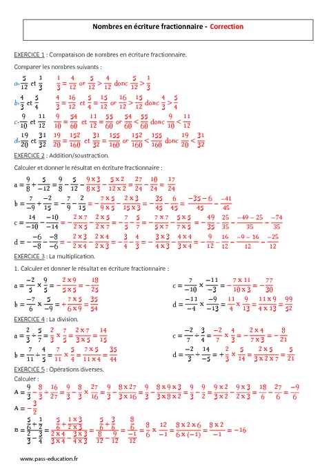 Ecriture fractionnaire - 4ème - Evaluation à imprimer - Pass Education