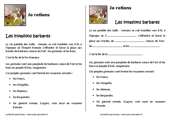 Invasions barbares - Cm1 - Leçon - Pass Education