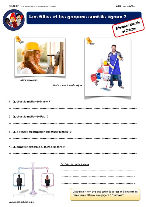 Filles et garçons - Ce1 - Ce2 - EMC - Séquence - Pass Education
