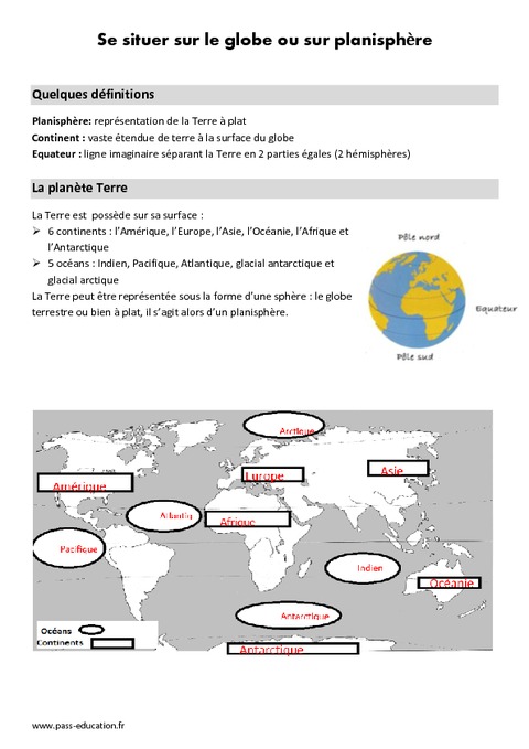 Se situer sur le globe ou sur planisphère - Ce2 - Leçon - Pass Education