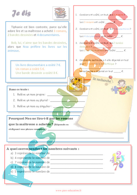 Cahiers de vacances - Ce1 vers le Ce2 - Semaine 1 - PDF à imprimer