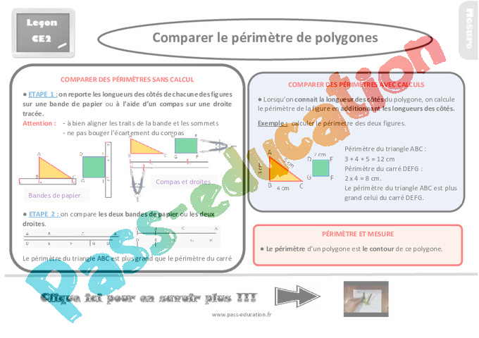 Leçon, trace écrite sur comparer le périmètre de polygones au Ce2 ...