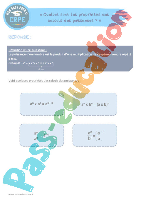Quelles sont les propriétés des calculs des puissances ? - CRPE