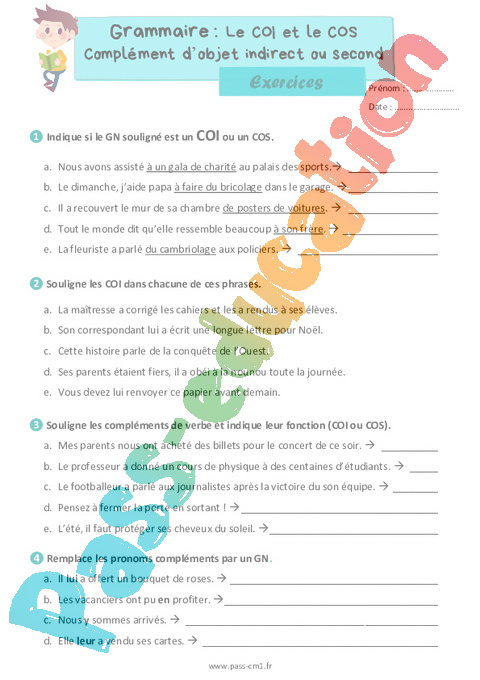 Le COI et le COS Complément d’objet indirect ou second – Exercices de ...