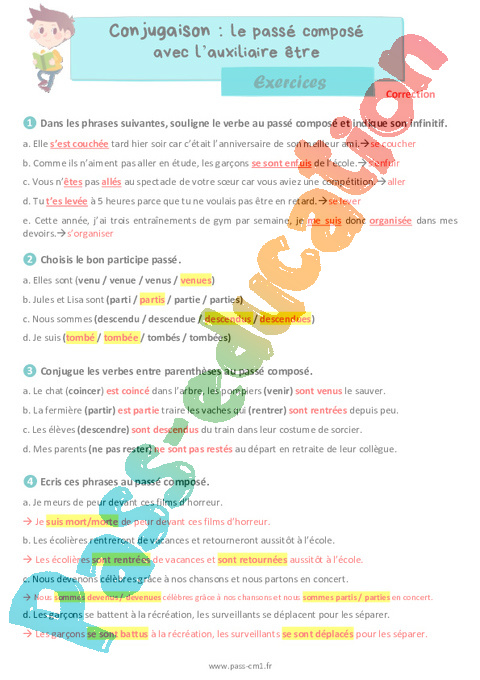 Le passé composé avec l’auxiliaire être – Exercices de conjugaison pour ...