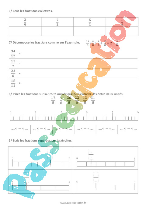 Les fractions simples (Révision) au CM1 et CM2 - Exercices
