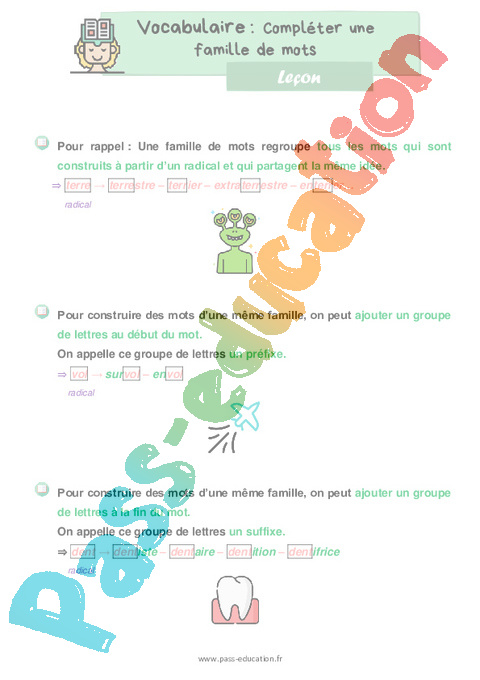 Compléter une famille de mots – Leçon de vocabulaire pour le ce1 - PDF ...