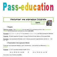 Factoriser une expression littérale – 4ème – Cours - Cycle 4 - PDF à imprimer