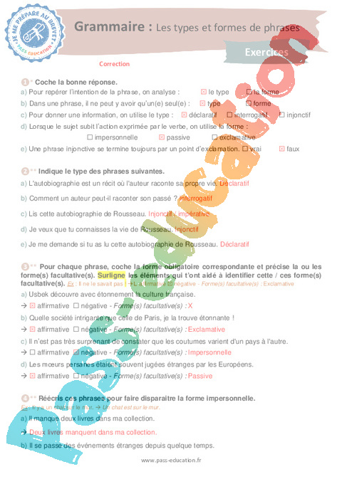 Les types et formes de phrases - 3ème - Grammaire - Je me prépare au ...