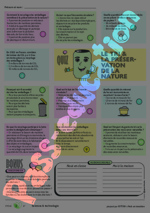 Le tri, la préservation de la nature 6ème - Citéo - Cycle 3 - PDF ...