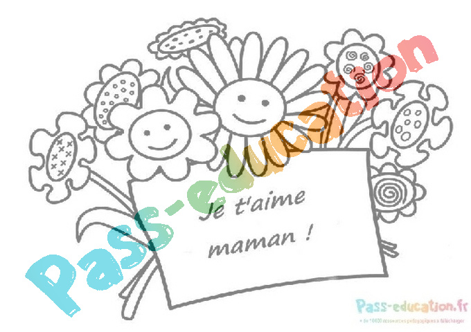 Coloriage gratuit : Bonne fête maman - PDF à imprimer