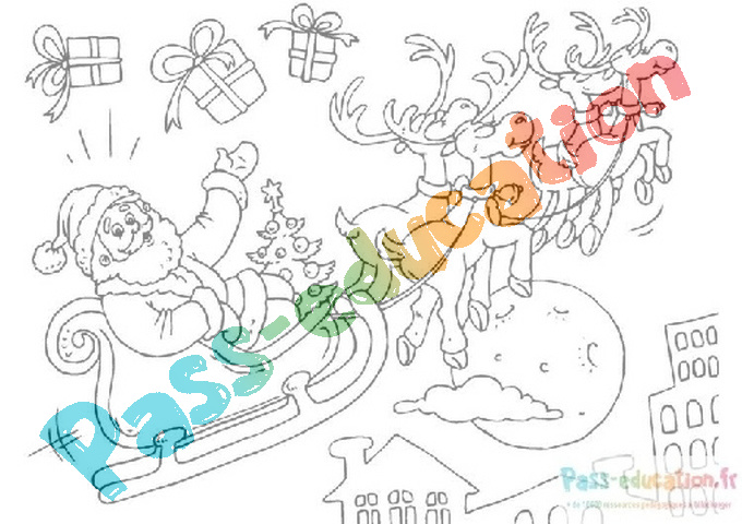 Coloriage gratuit : Traineau père noël - PDF à imprimer