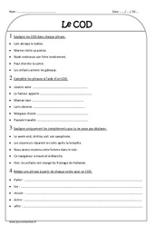 Exercice complément du verbe: COD, COI, COS : 3eme Primaire - Pass ...