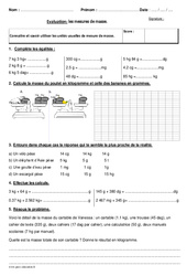 Masse g, kg : 5eme Primaire - Exercice évaluation révision leçon - Pass ...