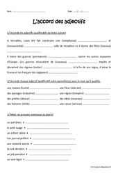 accord des adjectifs exercices ? imprimer PDF Cours,Exercices ,Examens