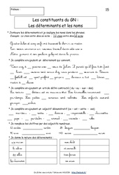 Groupe nominal : 5eme Primaire - Exercice évaluation révision leçon ...