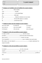 Passé composé : 4eme Primaire - Exercice évaluation révision leçon ...