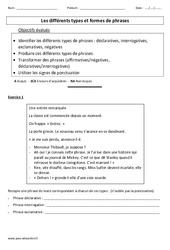 Types de phrases : 4eme Primaire - Exercice évaluation révision leçon ...